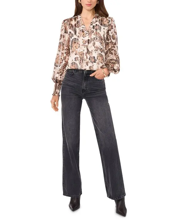Vince Camuto Pleated Printed Blouse