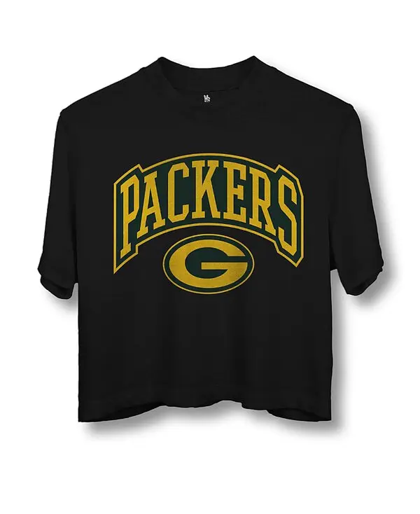 Junk Food Clothing Nfl Green Bay Packers Blitz Mock Neck Crop Tee - Black