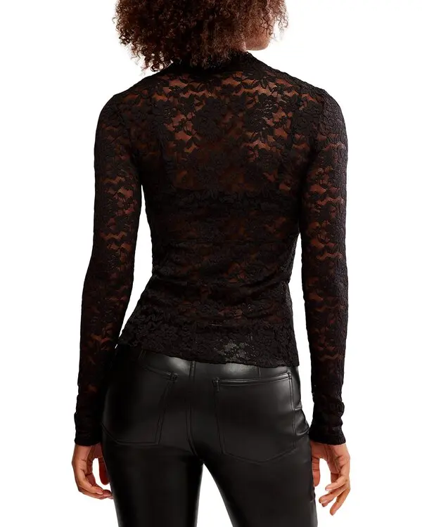 Free People Lace Long Sleeve Top - Black