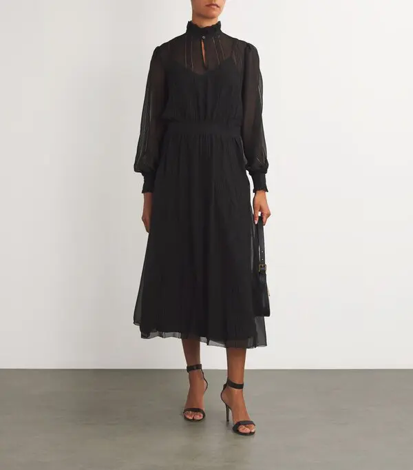 polo ralph lauren pleated georgette dress Polo Ralph Lauren Anbele Midi Dress In Polo Black