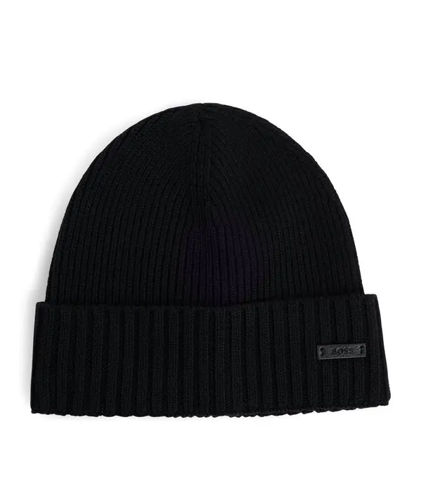 BOSS Virgin Wool Logo-badge Beanie - Black