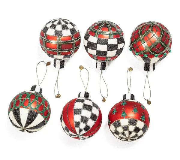MACKENZIE-CHILDS Tartan Glass Large Ball Orname Ts, Set Of 6 - One-color