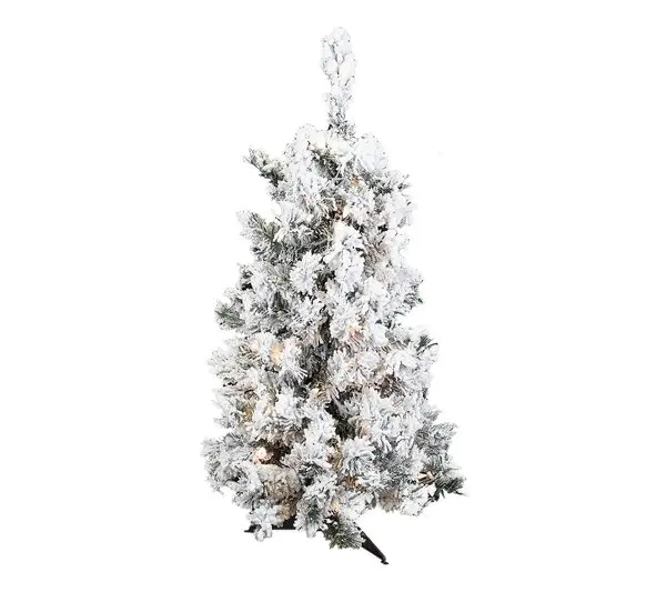 VICKERMAN Artificial 36' Prelit Flocked Alaskan Christmas Tree - One-color