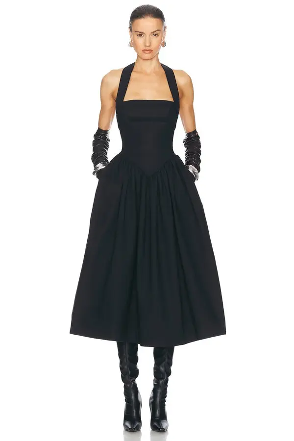 HELSA Faille Halter Midi Dress
