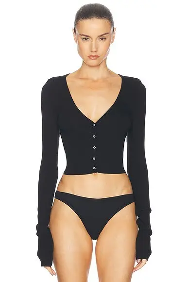 Eterne Cropped Ribbed Jersey Cardigan