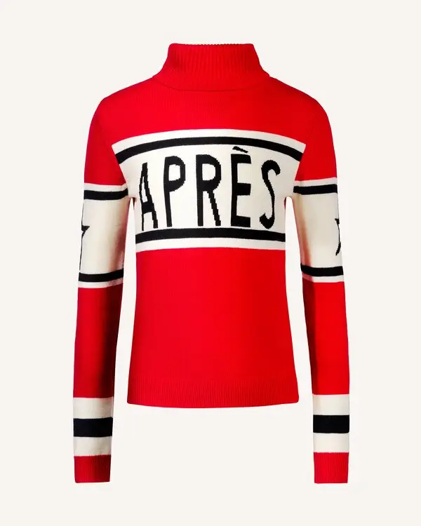 Perfect Moment Merino Wool Après Ski Intarsia Turtleneck Sweater - Red