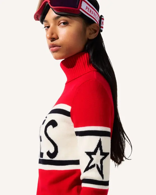 Perfect Moment Merino Wool Après Ski Intarsia Turtleneck Sweater - Red