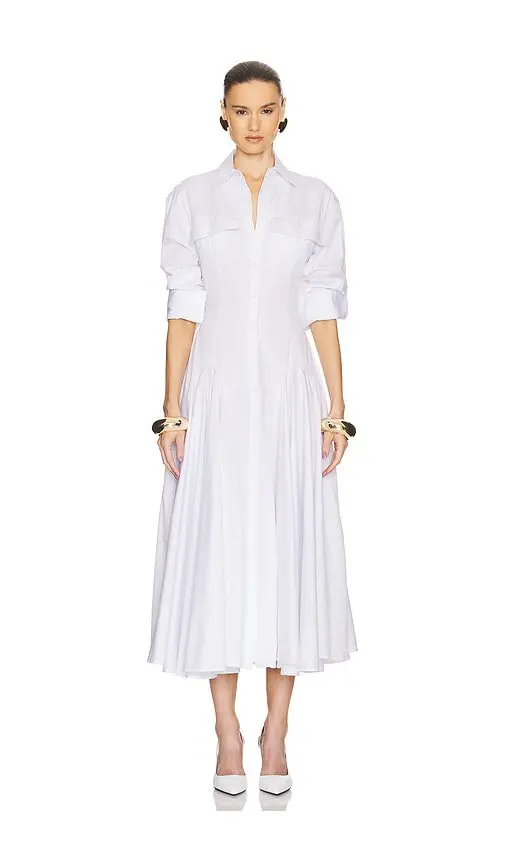 HELSA Godet Shirt Dress - White