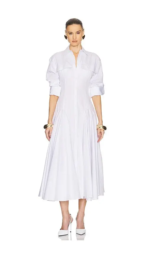 HELSA Godet Shirt Dress - White