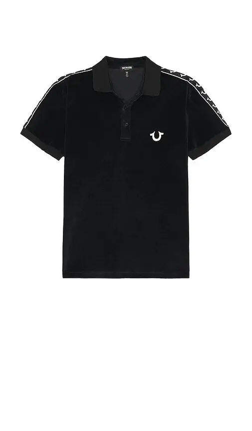 True Religion Damask Velour Polo In Black