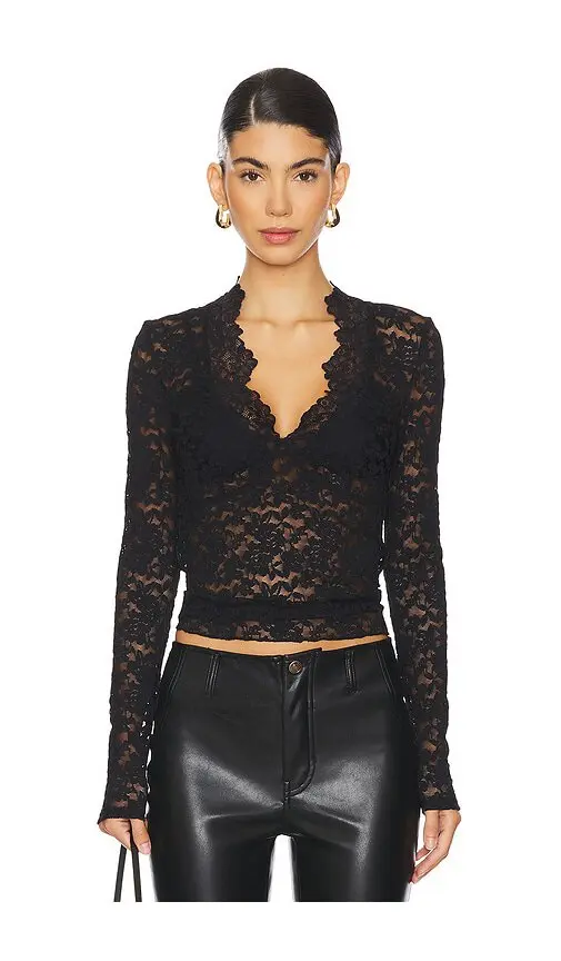 Free People X Intimately Fp All Day Lace Long Sleeve Top - Black