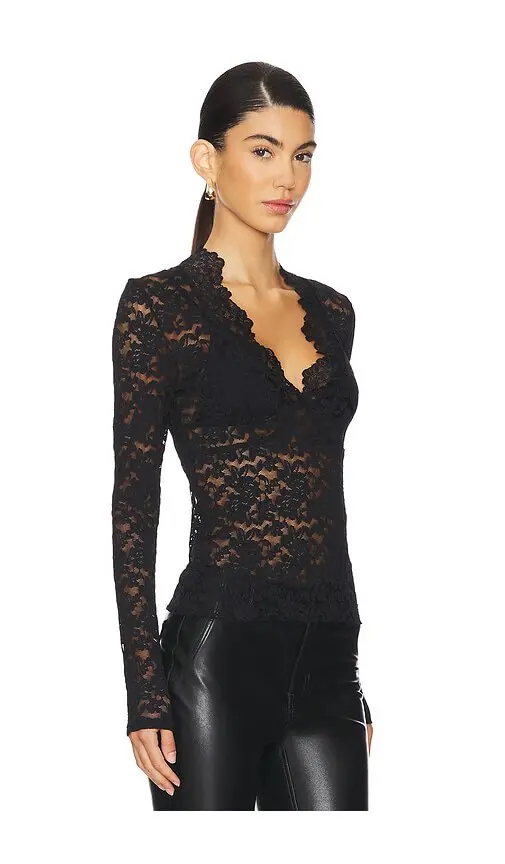 Free People X Intimately Fp All Day Lace Long Sleeve Top - Black