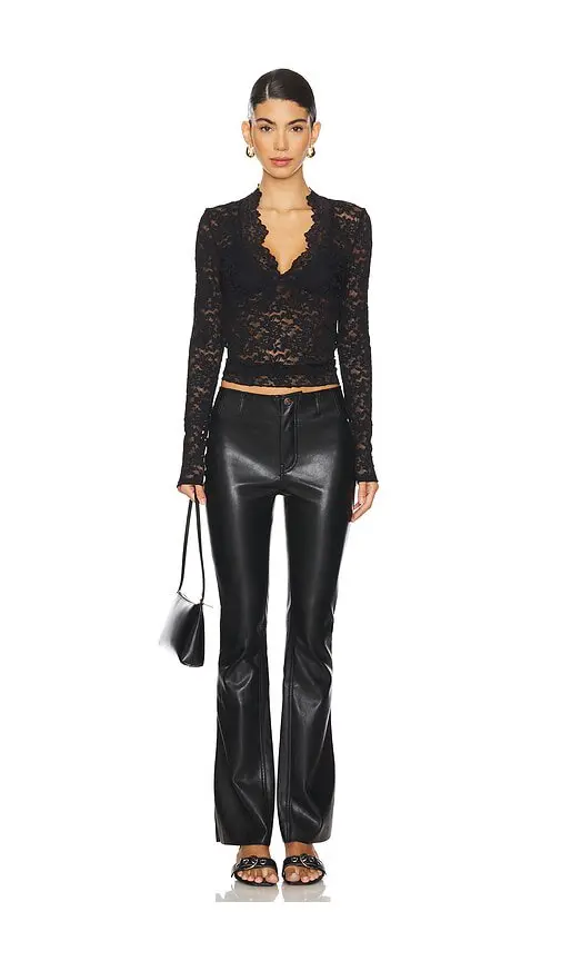 Free People X Intimately Fp All Day Lace Long Sleeve Top - Black