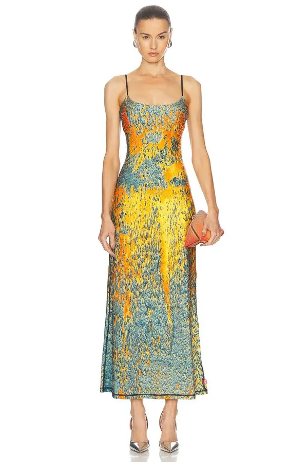 Diesel Spaghetti Strap Maxi Dress In Blue In Mustard - 35% Off |  Editorialist