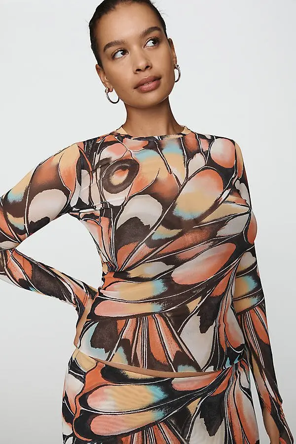 AFRM Kaylee Long-sleeve Mesh Top - Brandy Butterfly