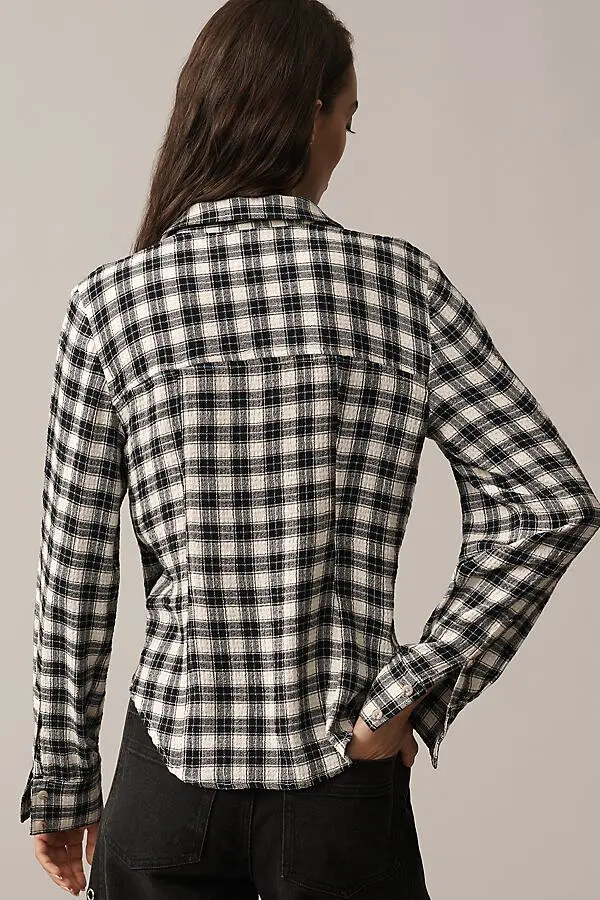 PILCRO The Keaton Ruched Collared Blouse - Black/white Plaid