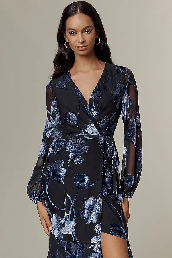 knee length dresses for ladies Sky Blue Hutch Geo Wrap Midi Dress