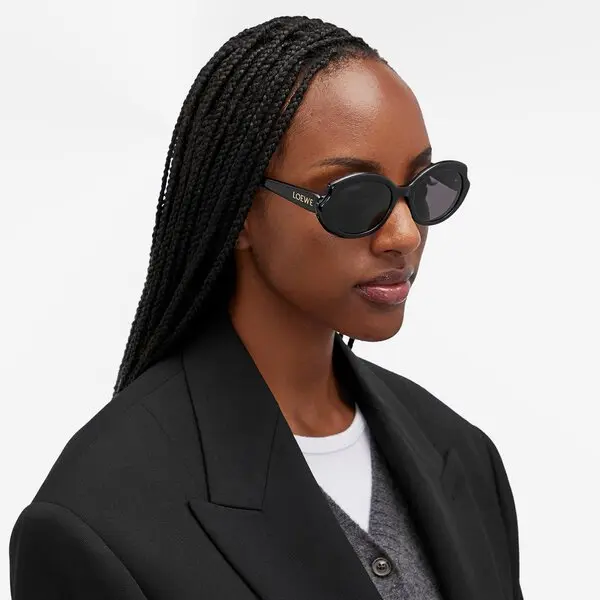 Loewe Glossy Black Oval Sunglasses Loewe Thin Mini Oval Sunglasses - Shiny Black/Smoke  main image 2