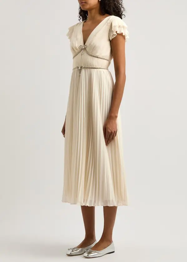 self portrait cream chiffon tiered midi dress Cream Polka Dot Tiered Midi Dress  self-portrait-US