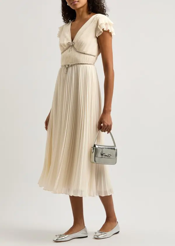 white christmas dresses Cream Chiffon Lace Midi Dress – self-portrait-US