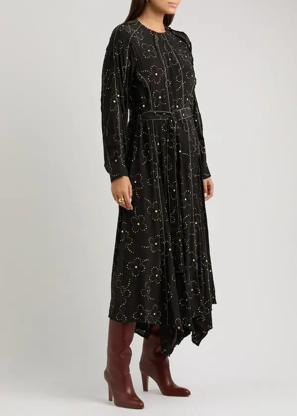 Lovebirds Printed Silk Crepe-De-Chine Midi Dress In Black - 50% Off |  Editorialist
