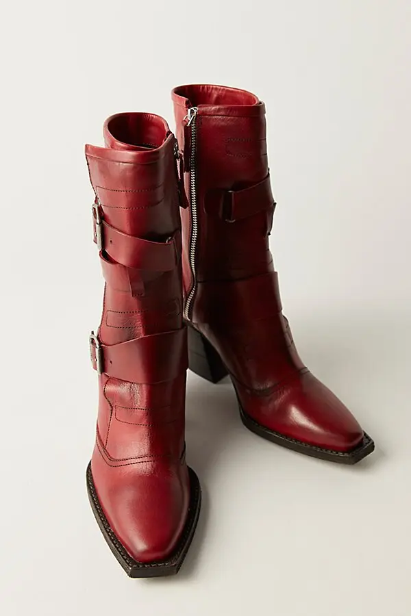 Free People We The Free Carter Belted Leather Boots - Chili Pepper Florence