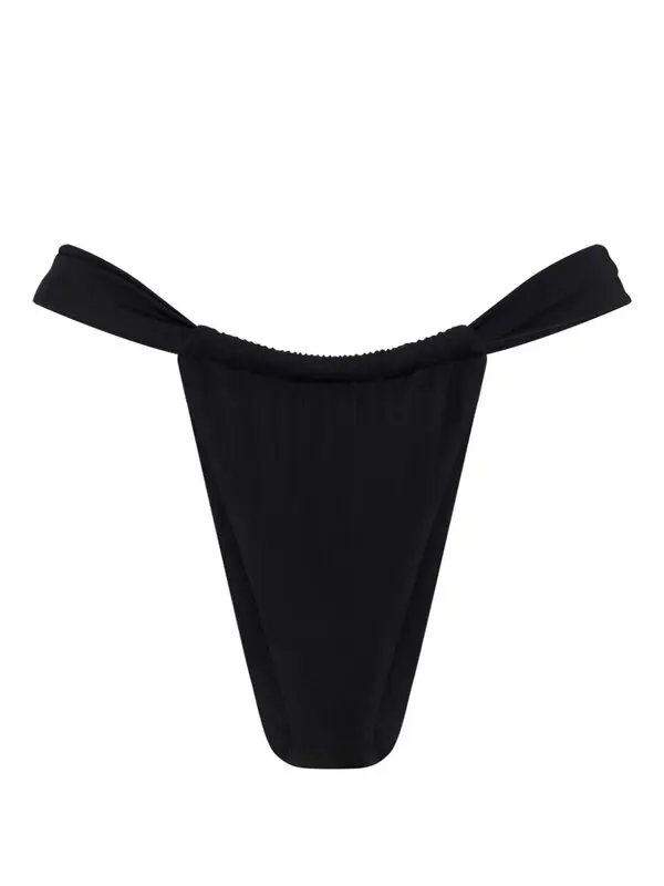 LET'S SWIM Ruched Bikini Bottom - Black