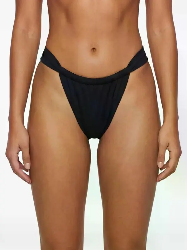 LET'S SWIM Ruched Bikini Bottom - Black