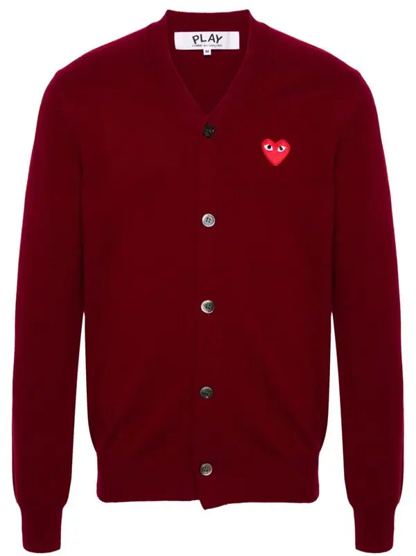 Play Comme Des Garcon V-neck Wool Cardigan - Red