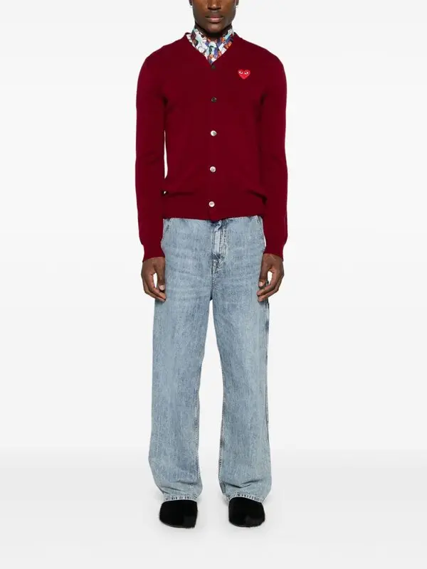 Play Comme Des Garcon V-neck Wool Cardigan - Red