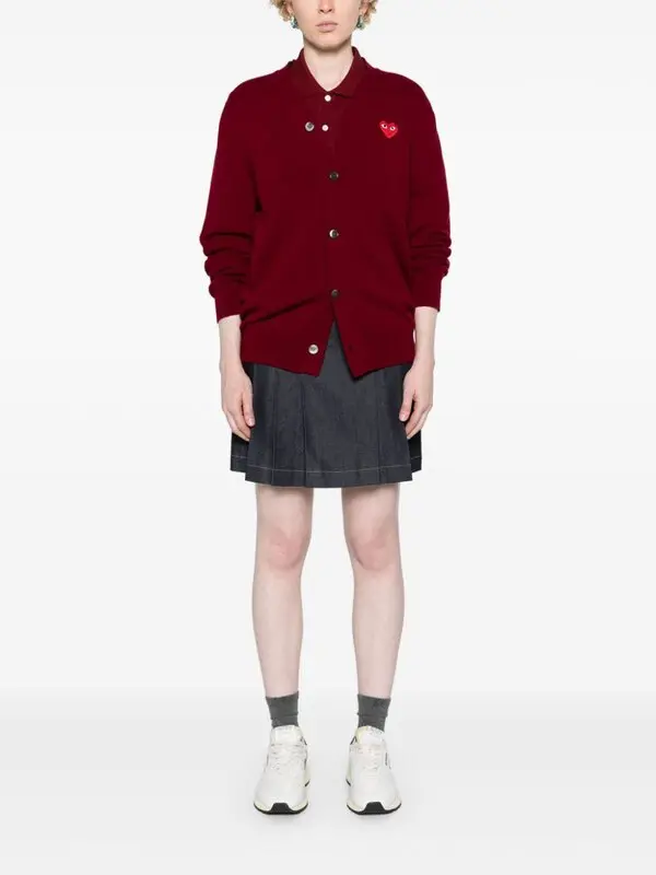 Play Comme Des Garcon V-neck Wool Cardigan - Red