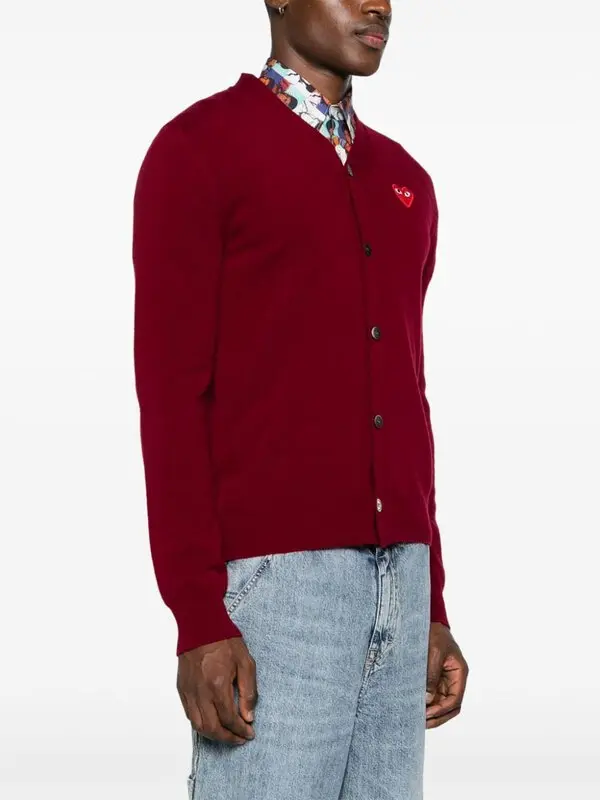 Play Comme Des Garcon V-neck Wool Cardigan - Red