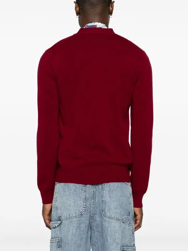 Play Comme Des Garcon V-neck Wool Cardigan - Red