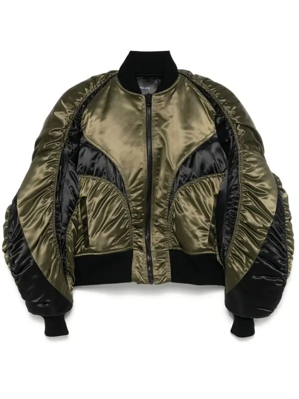 MUGLER Satin Bomber Jacket - Green
