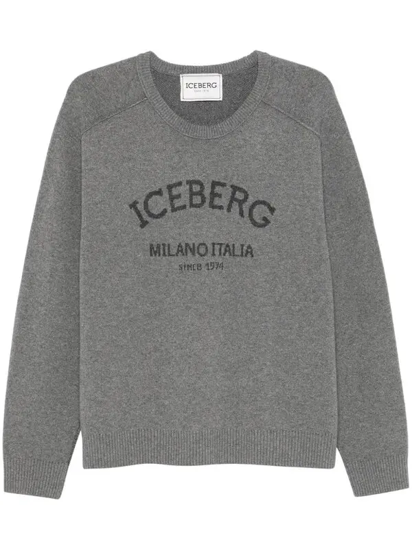 Iceberg Logo-intarsia Crew-neck Sweater - Grey