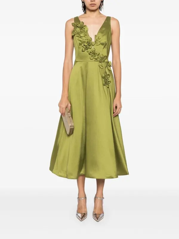 green emerald velvet dress Embroidered Fringe Midi Dress main image 1