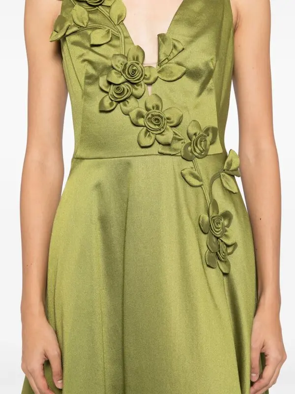 Marchesa Floral Mikado Midi Dress - Green | Editorialist
