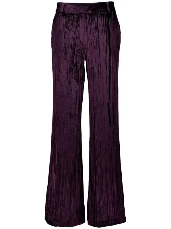 PAULA Plissé Velvet Trousers - Purple
