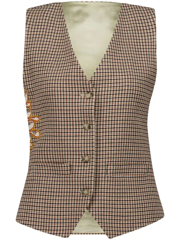 PAULA Houndstooth-pattern Embroidered Waistcoat