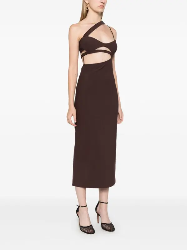 NENSI DOJAKA Asymmetric Midi Dress - Brown