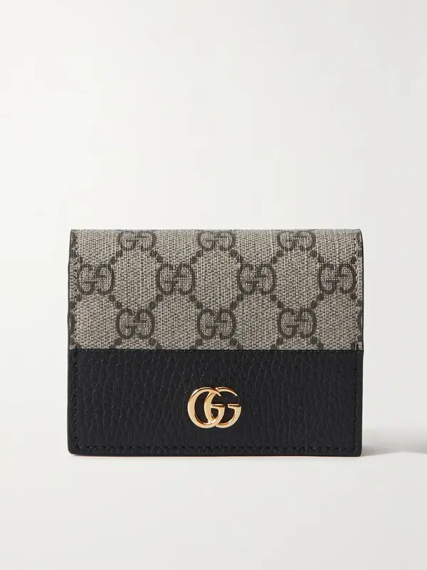 Gucci Gg Marmont Petite Textured-leather And Printed Coated-canvas Wallet - Black