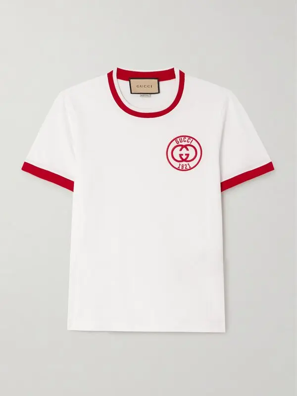 Gucci Embroidered Cotton-Jersey T-Shirt - White | Editorialist