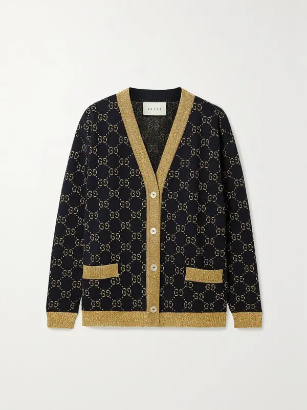 Gucci Metallic Jacquard-knit Cotton-blend Cardigan - Blue