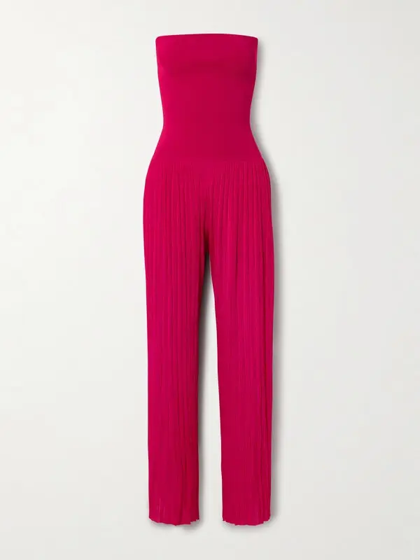 Alaïa Strapless Pleated Stretch-knit Jumpsuit - Pink