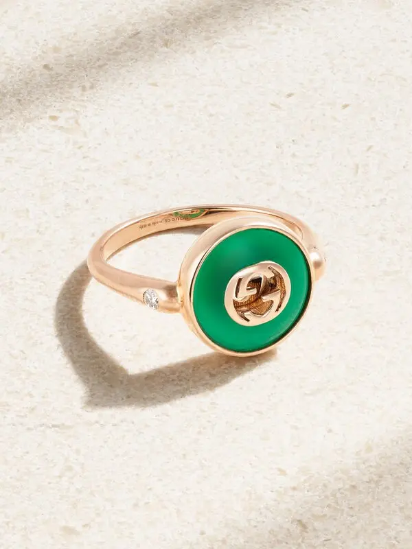 Gucci 18-karat Rose Gold, Agate And Diamond Ring - Green