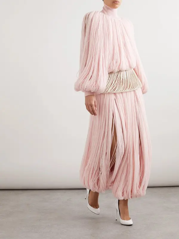 Alaïa Fringed Wool Tapered Pants - Pink