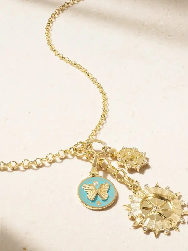 FOUNDRAE 18-karat Enamel And Diamond Medallion Necklace - Gold
