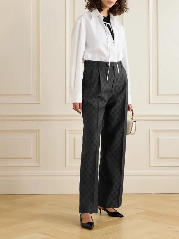 Gucci Pleated Wool-jacquard Wide-leg Pants