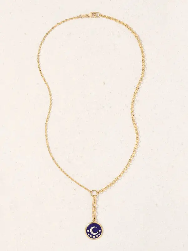FOUNDRAE Blue Crescent 18-karat Diamond And Enamel Necklace - Gold