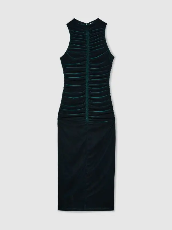 REISS Niva Racer-front Ruched Velvet Dress